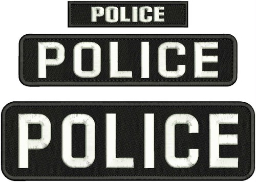 POLICE EMBROIDERY PATCH 1X5 2X9 AND 3X10.5 HOOK ON BACK WHITE ON BLACK ...