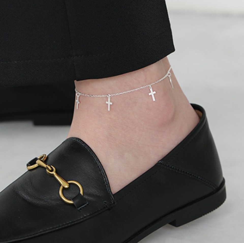 Women Girl 925 Sterling Silver Dangle Bless Cross Chain Anklet Bracelet 7.3-8.8" | eBay