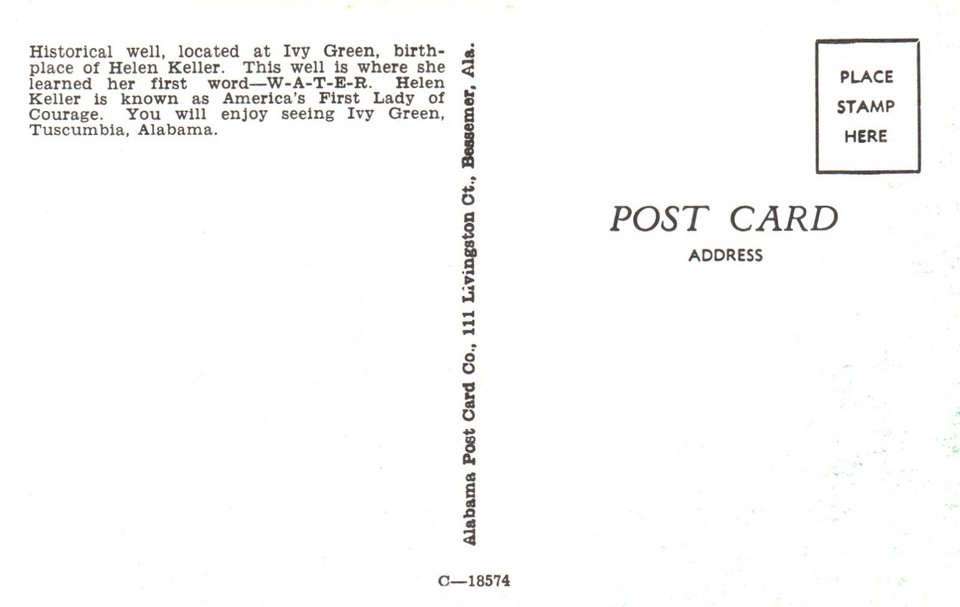 Postcard AL Tuscumbia Ivy Green Helen Keller Historical Well Chrome PC ...