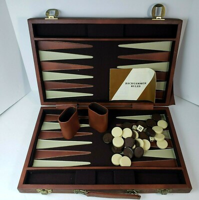 Vintage Backgammon Set in Brown Faux Leather Travel Folding Case ...