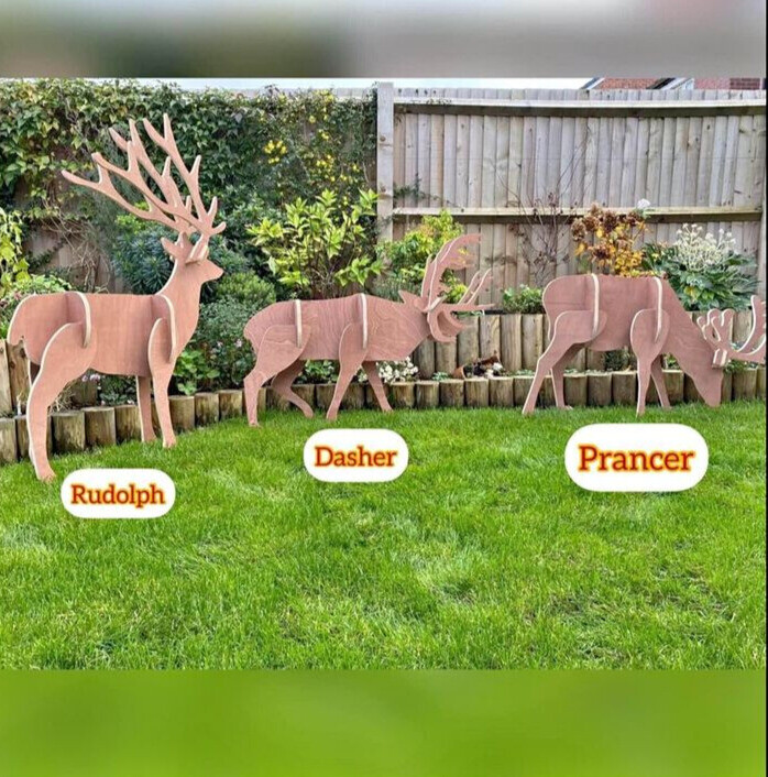 Santa Sleigh & Reindeers Rudolph Prancer Dasher Unpainted Easy Assemble ...