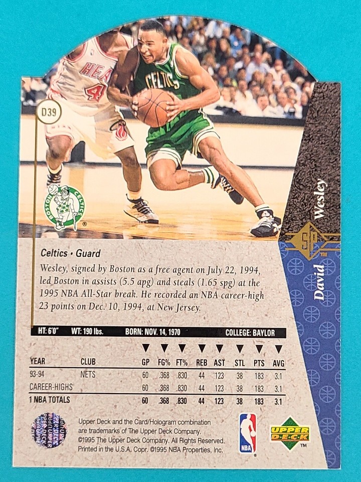 1994-95 SP Die Cut #D39 David Wesley Boston Celtics BASKETBALL Card Z7 ...