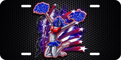 Cheerleader Jump Cheer Pom Girl Spirit Poms Aluminum Car Vanity Plate ...