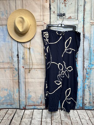 David Dart Collection Dark Blue Print Wide-leg Cropped Pants Women’s XL ...