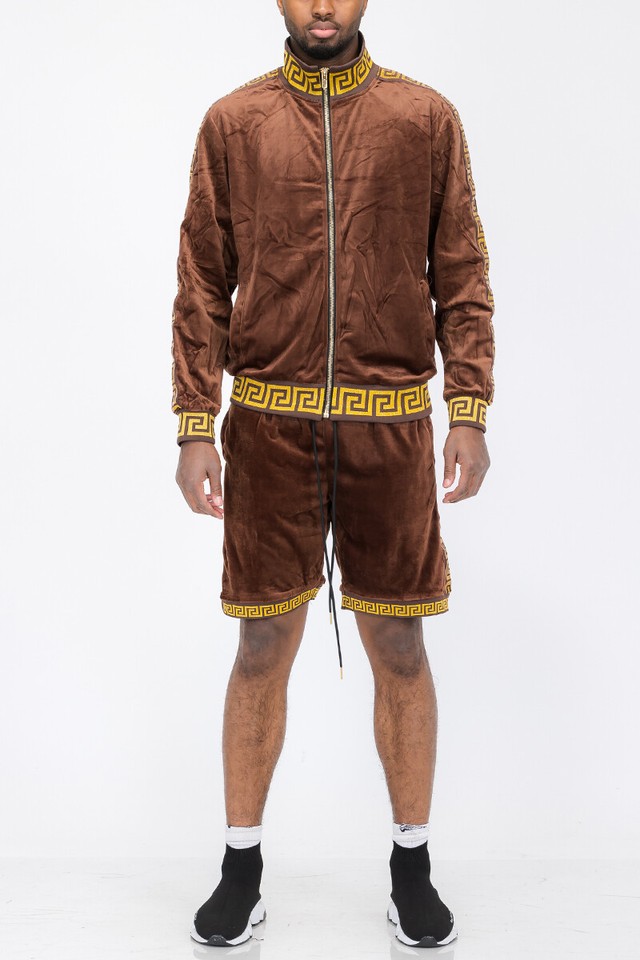 Unisex Full Zip Velour Suede Track Suit Status Print Gold S 3XL Plus ...