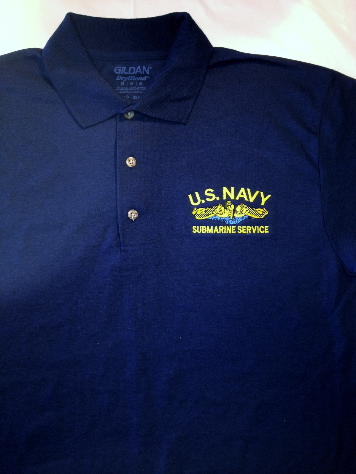 US Navy SUBMARINE SERVICE Embroidered Golf Shirt GOLD Dolphins Sub Vet ...