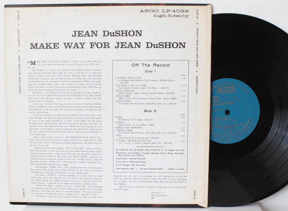 “Make Way For JEAN DuSHON" LP (Argo 4039, orig ’64 Mono) R&B Soul Jazz ...