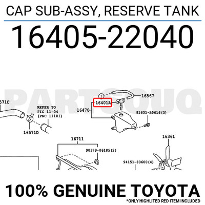1640522040 Genuine Toyota CAP SUB-ASSY, RESERVE TANK 16405-22040 | eBay