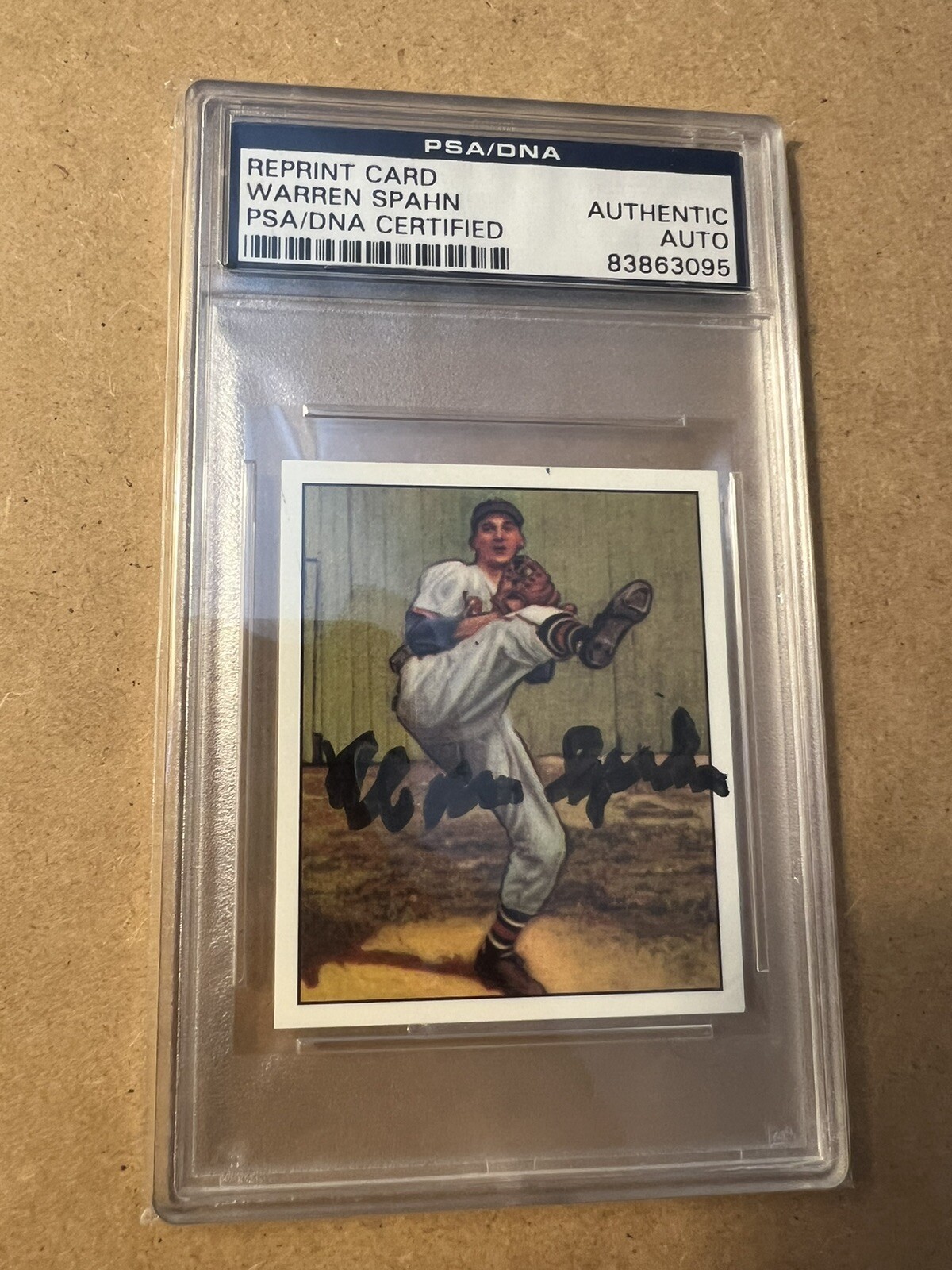 WARREN SPAHN AUTO 1951 BOWMAN GUM REPRINT SIGNED CARD PSA/DNA HOF ...