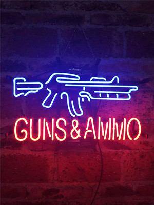 Guns and Ammo Rifle Handguns Shop Open 20"x16" Neon Sign Bar Lamp Light ...