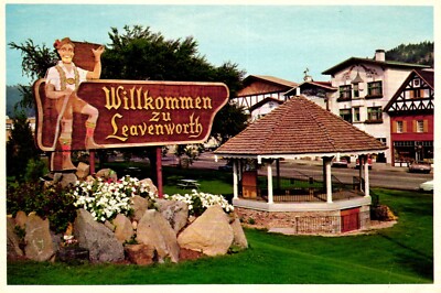 Welcome Sign Bavarian Village Leavenworth Washington Postcard | eBay