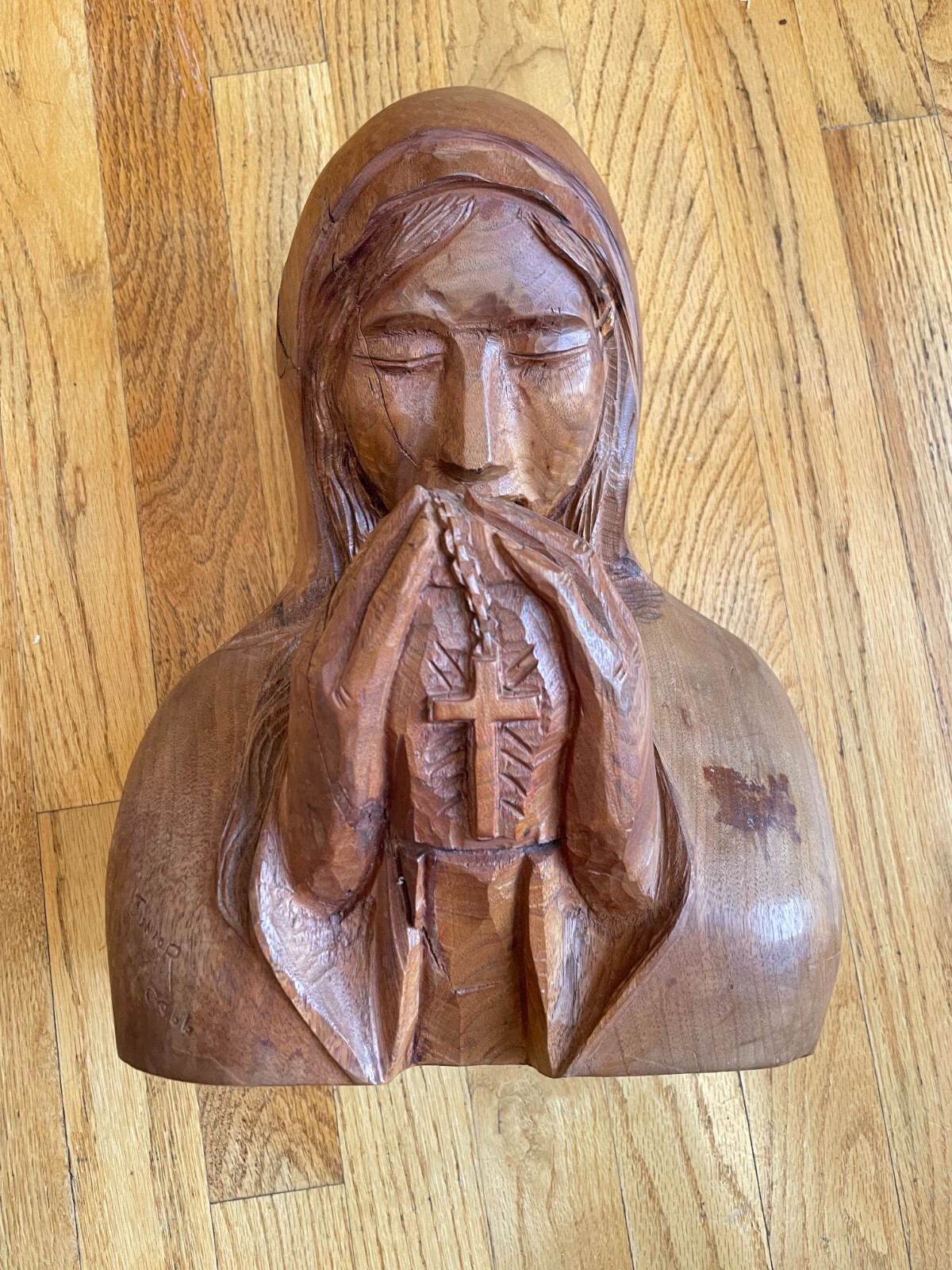 Junior Cobb Wood Carving Praying Figure - Large Heavy, 12.5" Tall, 8.4 ...