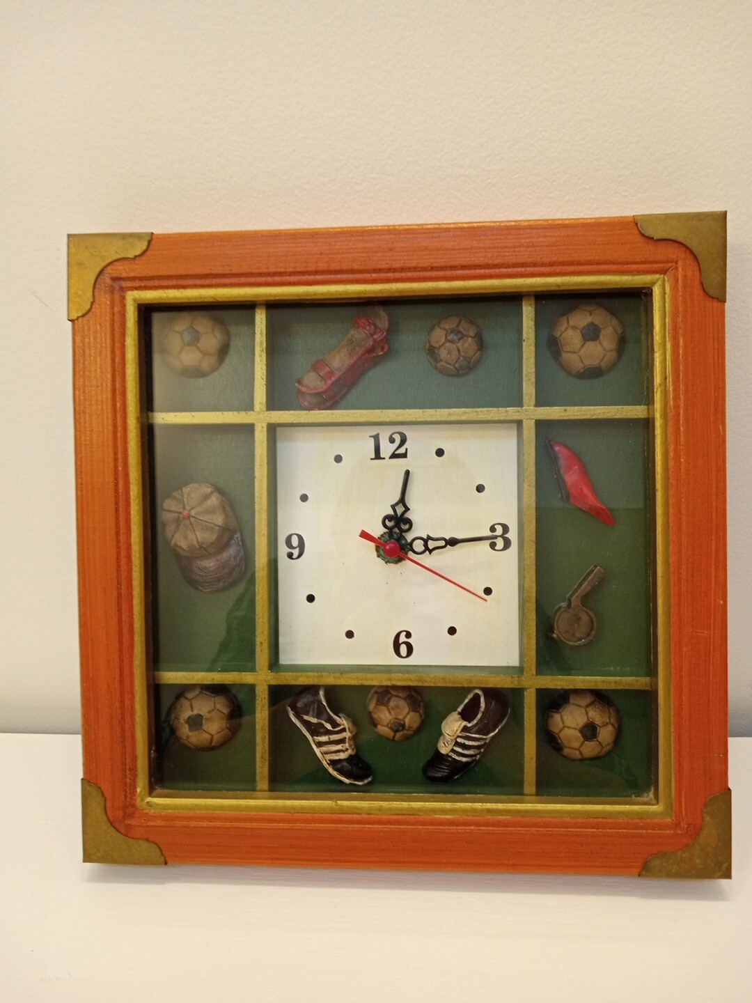 Vintage Soccer football Quartz Shadowbox Solid Wood Hanging Clock With ...