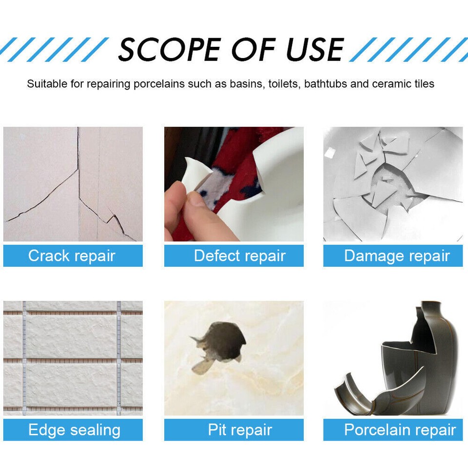 2Pcs/Set Tub Tile Repair Kit Porcelain Crack Chip Ceramic Cream A8U1 ...