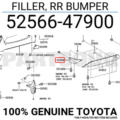 5256647900 Genuine Toyota FILLER, RR BUMPER 52566-47900 | eBay
