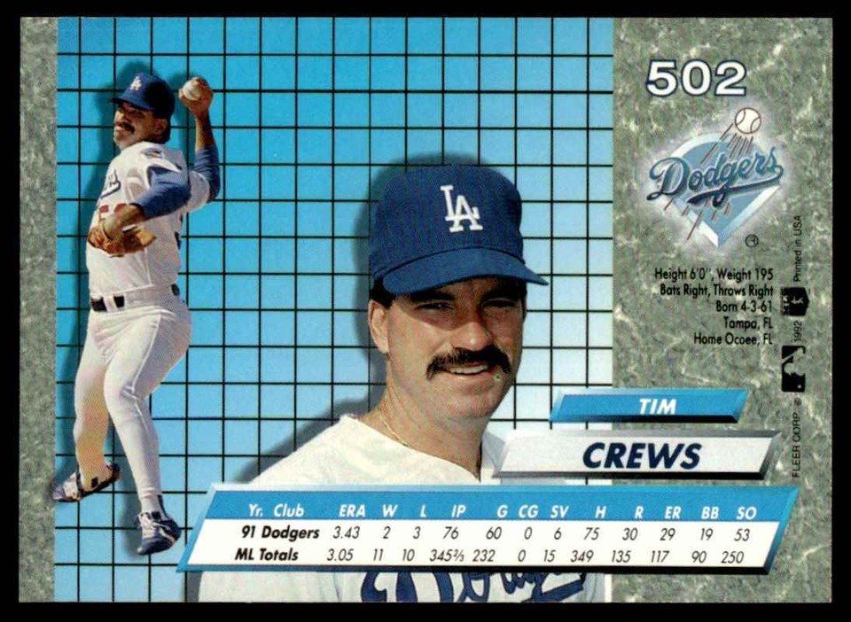 1992 Ultra Tim Crews Los Angeles Dodgers #502 | eBay