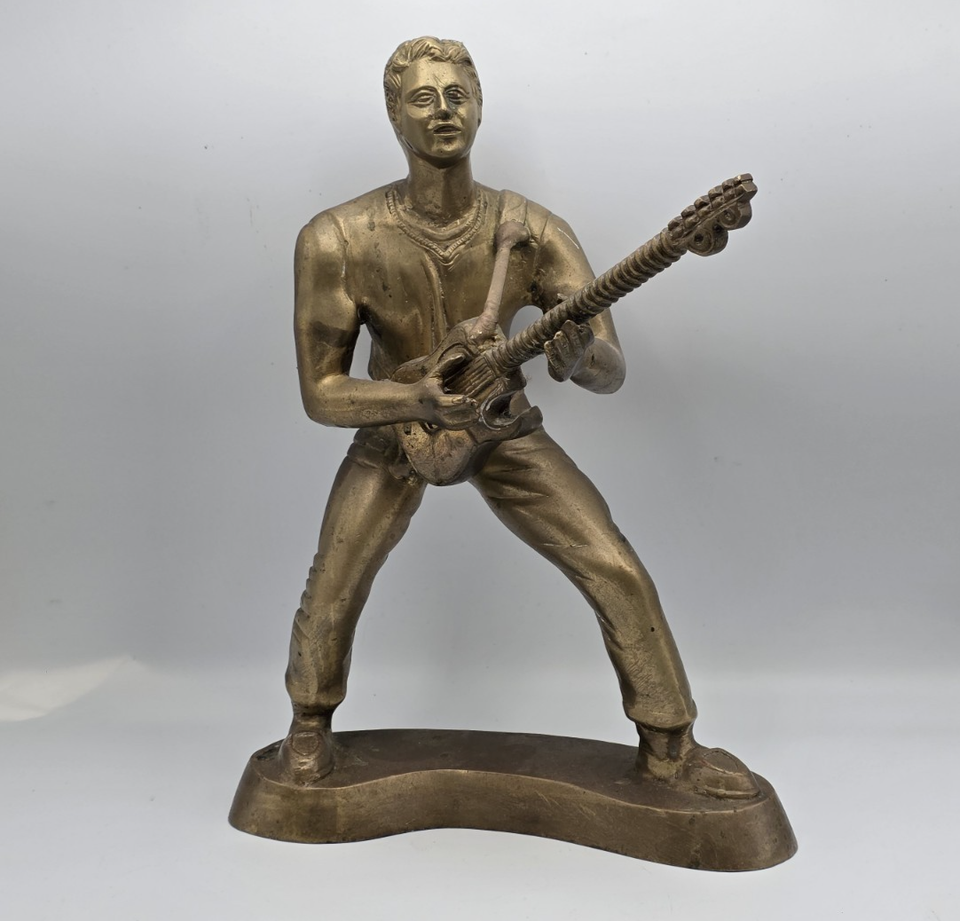 RARE* SOLID BRASS ORNAMENT - MAN PLAYING GUITAR - 30cm TALL | eBay UK