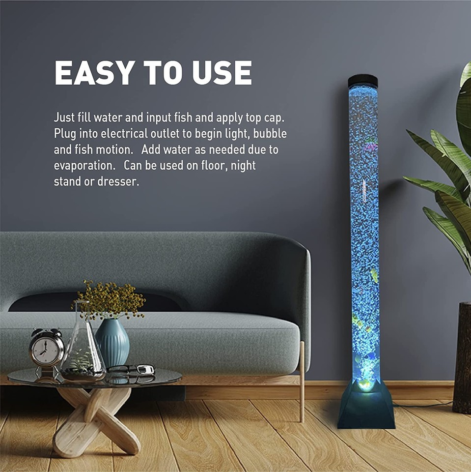 Bubble Tube Floor Fish Aquarium Sensory Lamp - 4 Foot - 20 Color Light ...