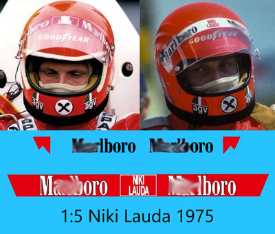 NEW 1:5 Missing Sponsors Decals casco helmet F1 NIKI LAUDA 1975 SPARK ...