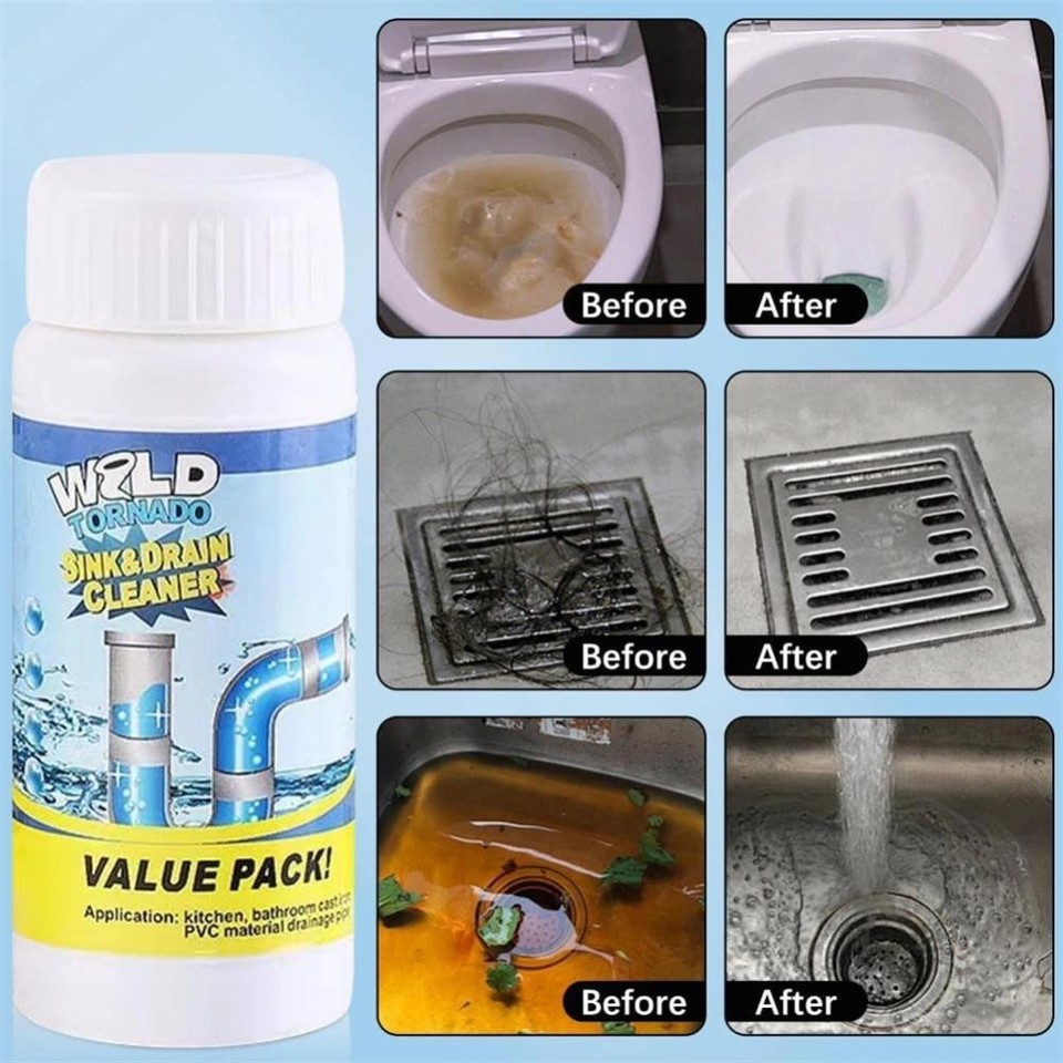 Wild-Tornado Powerful Sink & Drain Cleaner Powder - Quick Foaming Super ...