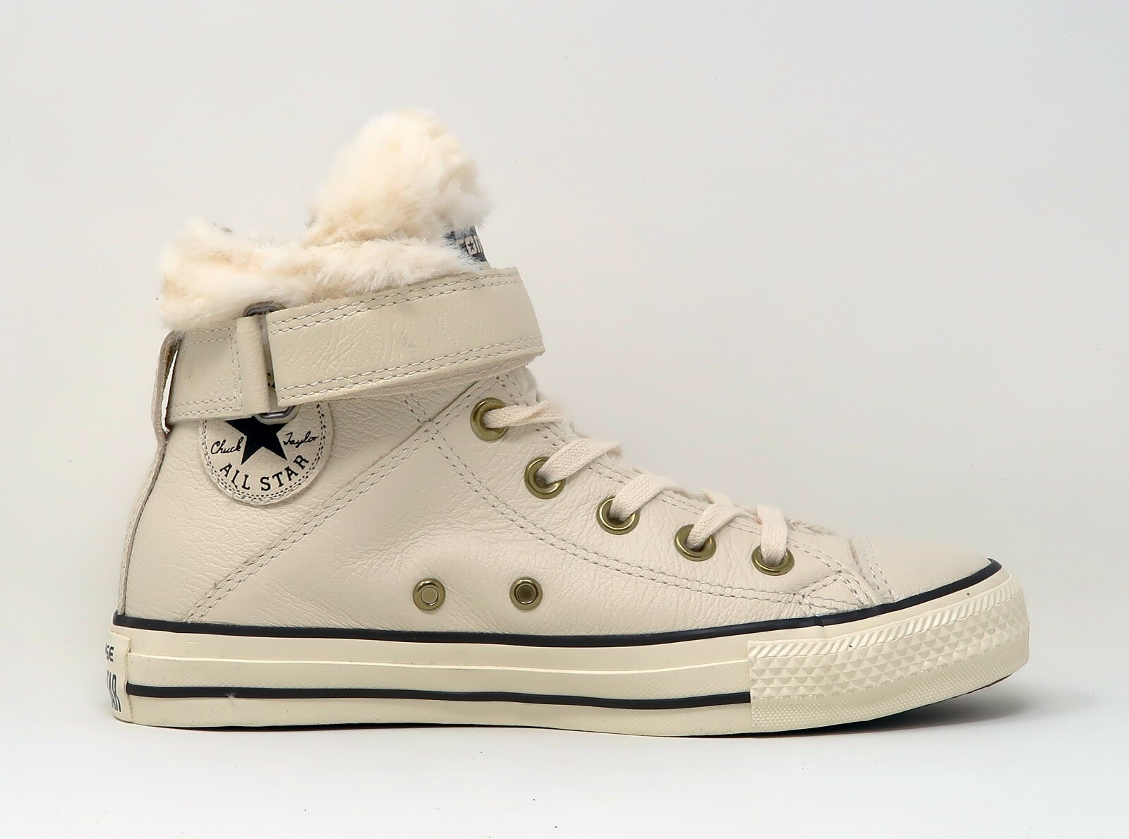CONVERSE All Star Brea Leather Parchment Black Faux Fur Shoes Women ...