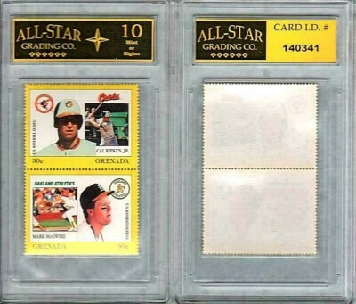 CAL RIPKEN JR & MARK McGWIRE Vintage US GRENADA BASEBALL STAMPS GRADED ...