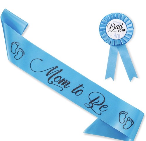 Baby Shower Sash and Button Pin for Boy, ‘Mom to Be' Sash and 'Dad to ...