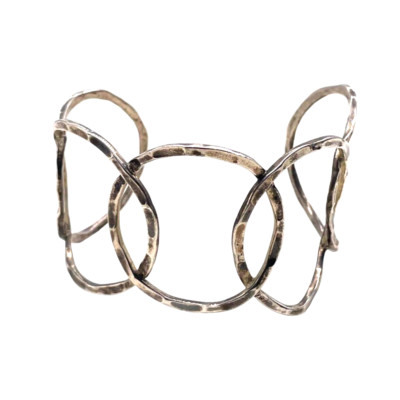 925 Sterling Silver Linked Hammered Circles Cuff Bracelet Classic Preppy Artisan | eBay
