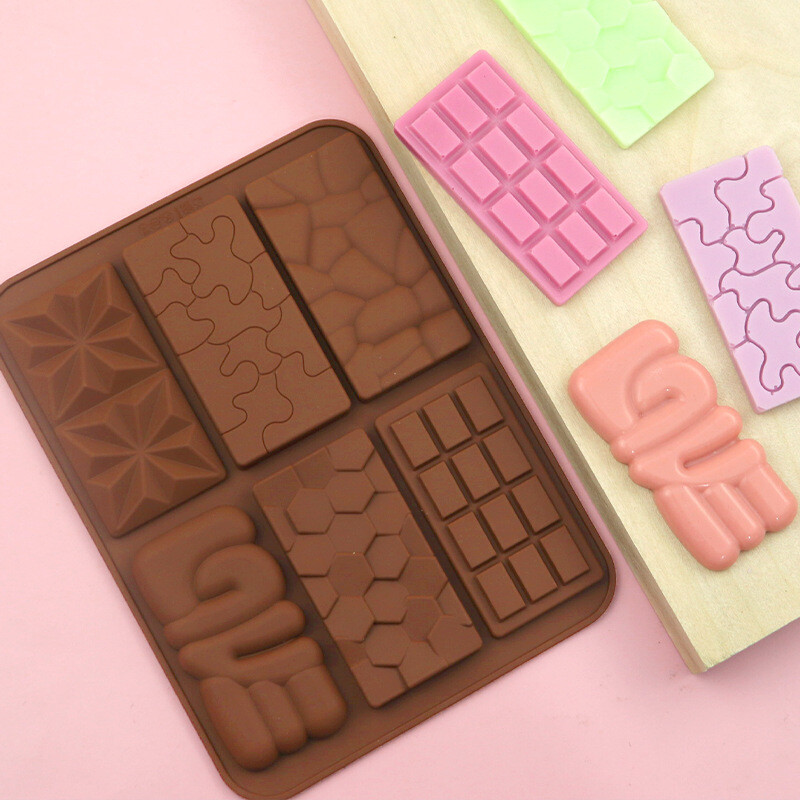 6 Grid Small Waffle Rectangle Chocolate Bar Silicone Candy Mold Trays ...