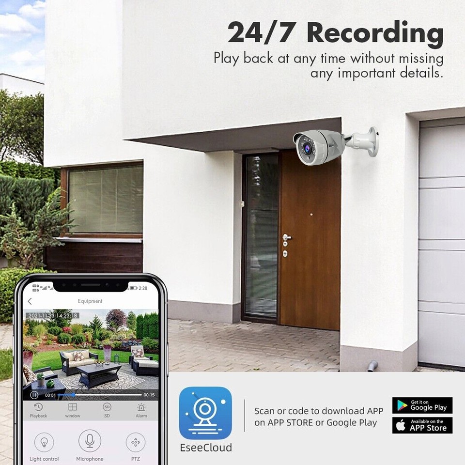 4K HD Surveillance Cameras CCTV Outdoor 8CH 4CH DVR Home Security ...