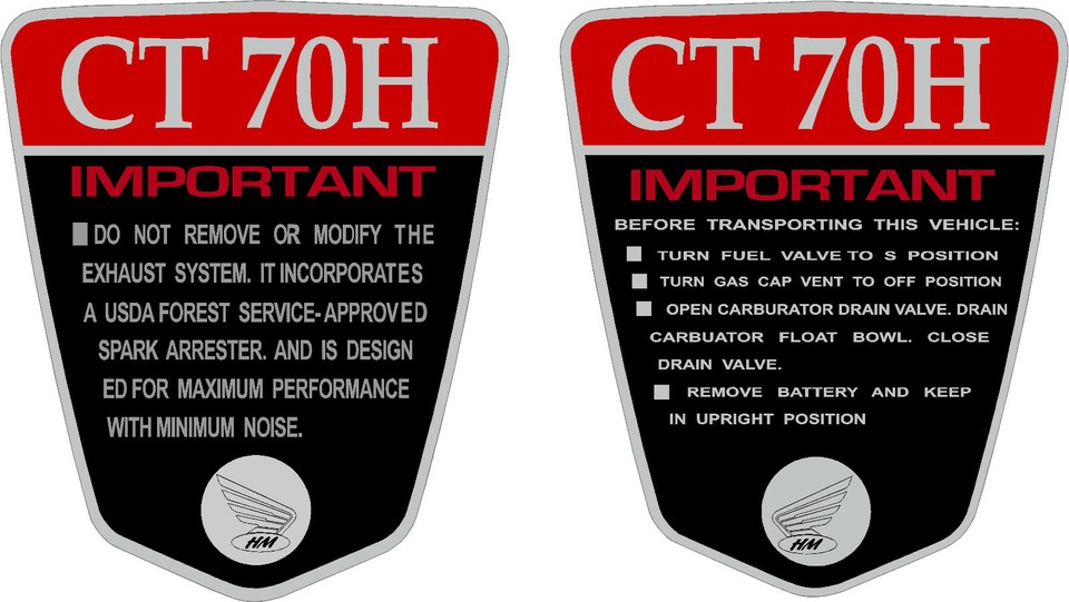 1972-1973 Honda CT70H Trail CT70H K1 Frame Decal Complete Set Trail 70 ...