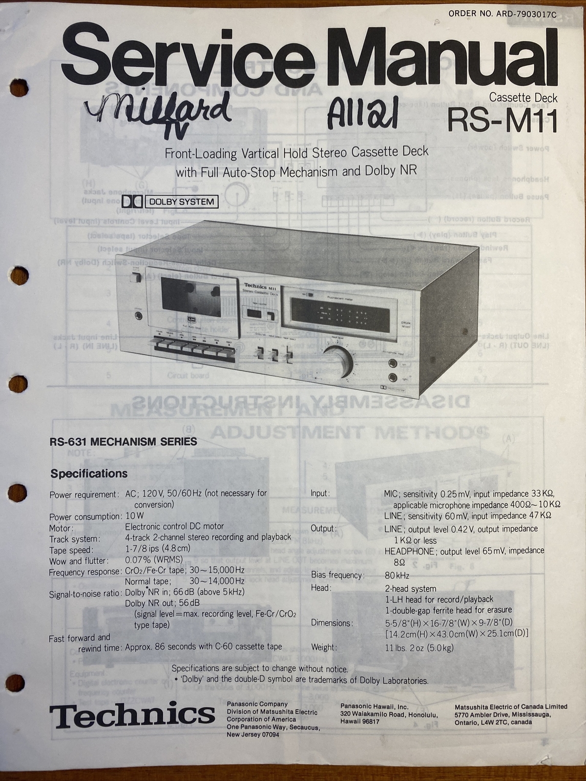 TECHNICS BY PANASONIC RS-M11 FRONT LOADING VERTICAL HOLD CASSETTE DECK ...