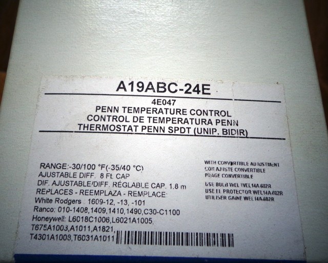 Johnson Controls 4e047 Penn Temperature Control A19abc-24e for sale ...