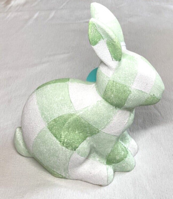 MARTHA STEWART EASTER BUNNY RABBIT 7.5 X 8 INCHES GREEN WHITE CHECK NWT ...