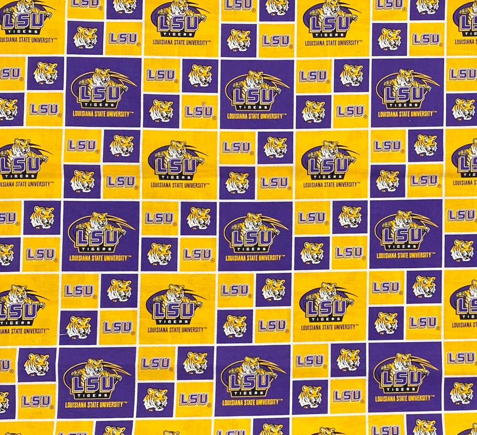 RARE Louisiana State University LSU Tigers Cotton FABRIC 18”x44” HALF ...