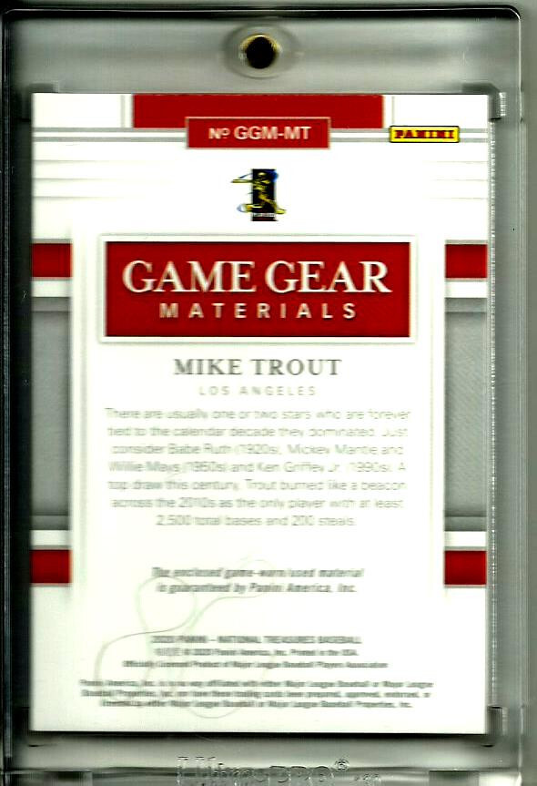 MIKE TROUT 2020 NATIONAL TREASURES GAME GEAR MATERIALS SSP D# 03/10 ...