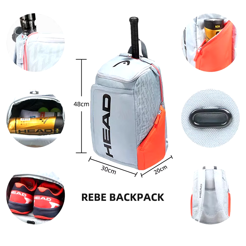 HEAD Original Radical Tennis grey orange Backpack 2-Pack Rackets Bag ...