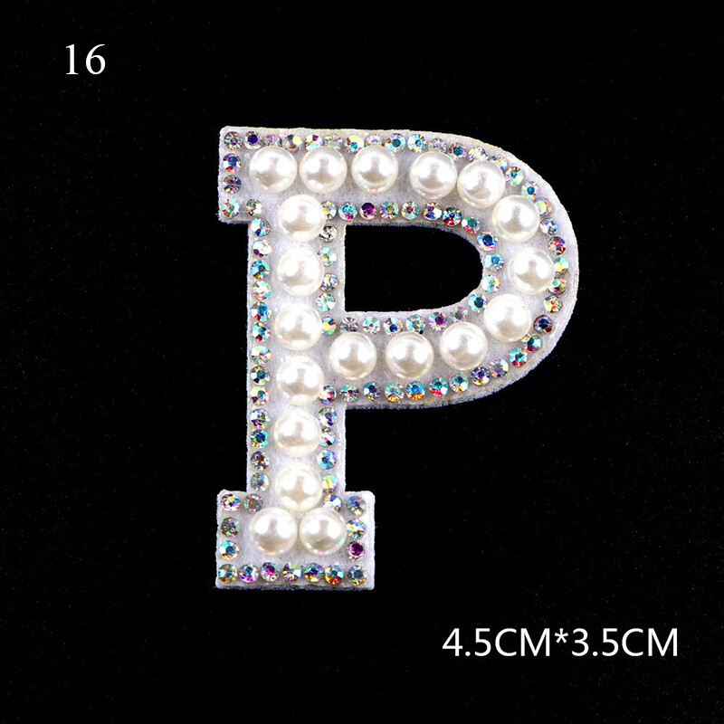 A-Z Letter Pearl Patches Rhinestone Iron Sew On Applique Alphabet ...