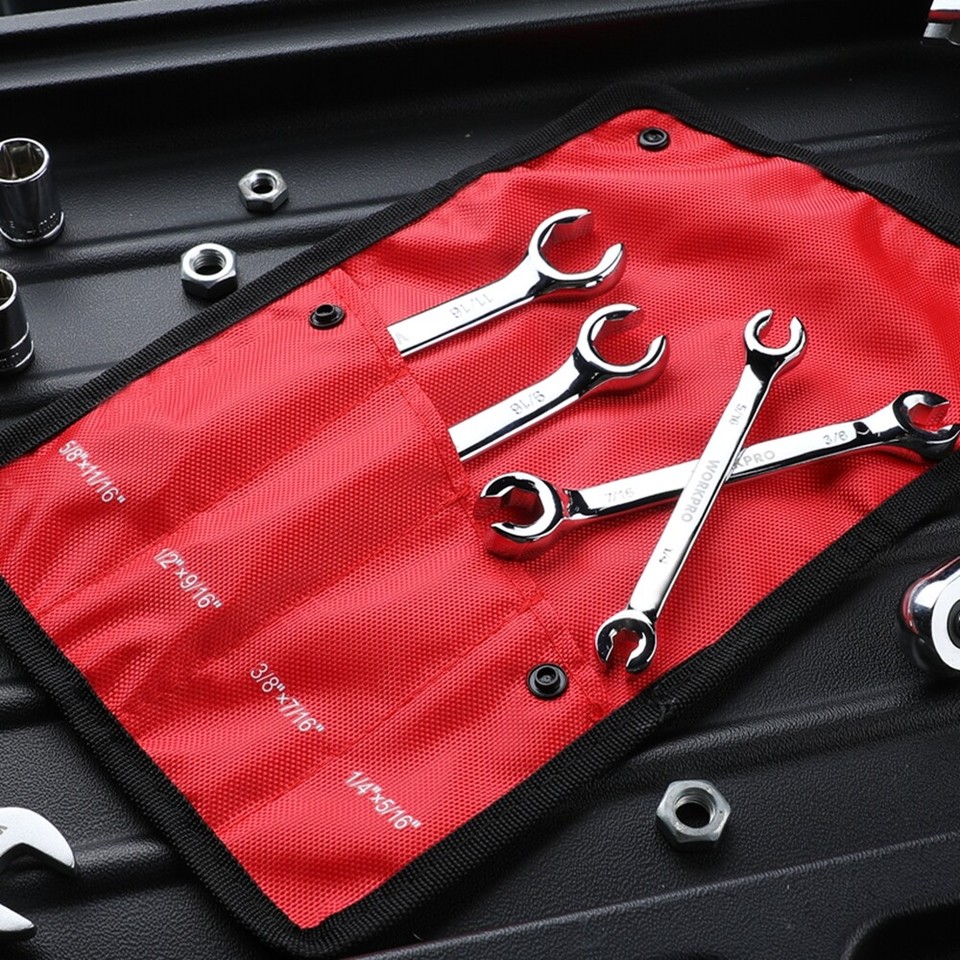 WORKPRO 4PC Flare Nut Wrench SAE Brake Line Wrench 15° Offset Head ...