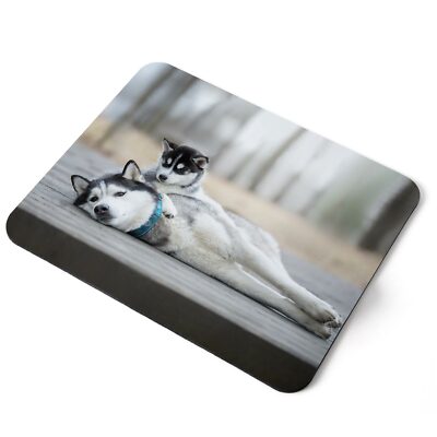 Mouse Mat Pad - Mum & Baby Husky Dog Puppy Cute Laptop PC Desk Office ...