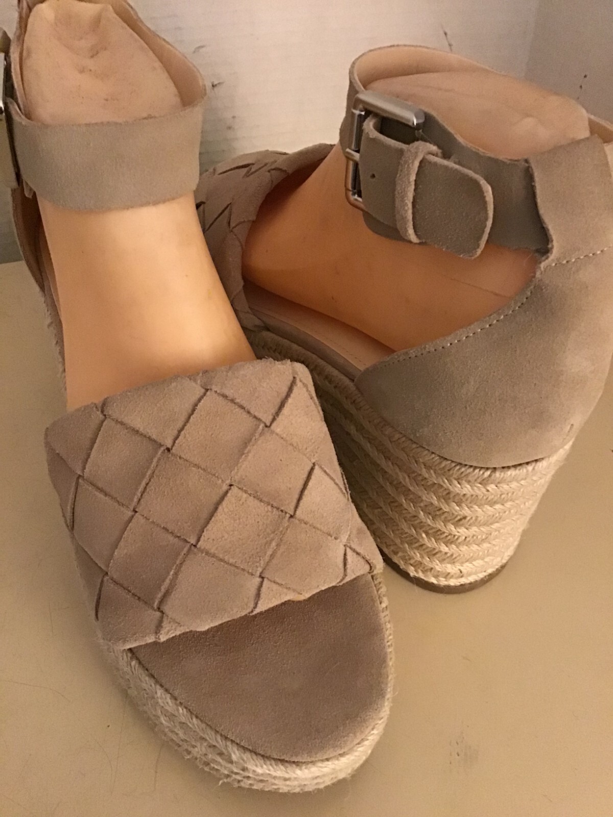 Marc Fisher women beige suede espadrilles wedge sanda… - Gem