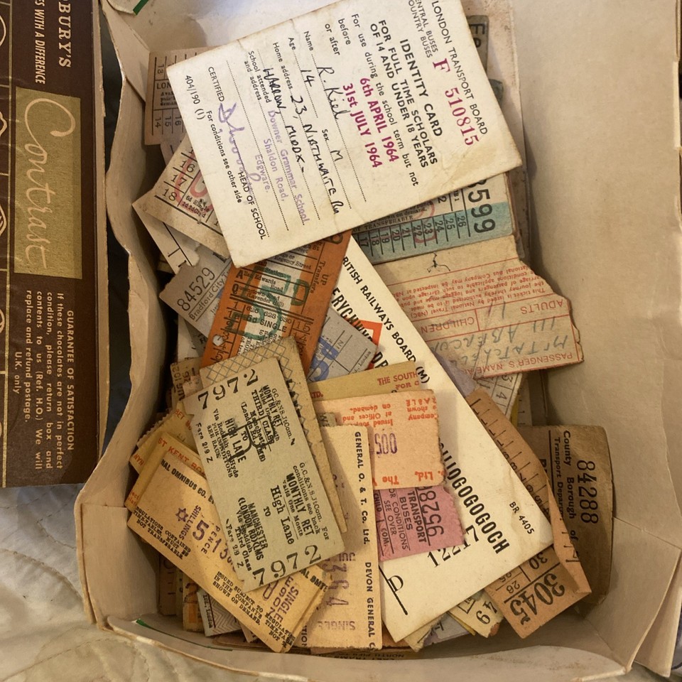 Vintage Train Tickets, three boxes of old trains, bus ticket bus ...