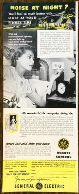 1952 General Electric Remote Control Lighting PRINT AD Noise at Night ...