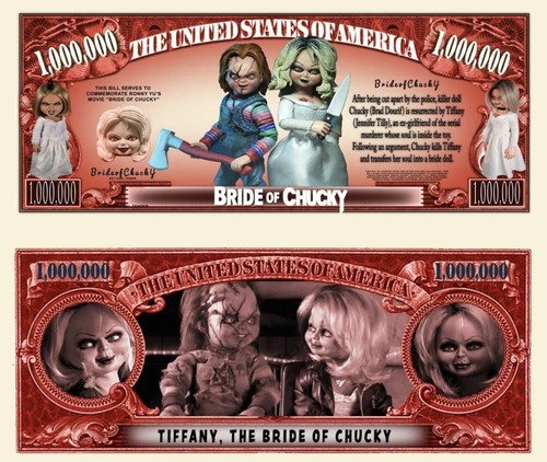 Pack of 50 Bride of Chucky Horror Doll 1 Million Dollar Bills Novelty ...