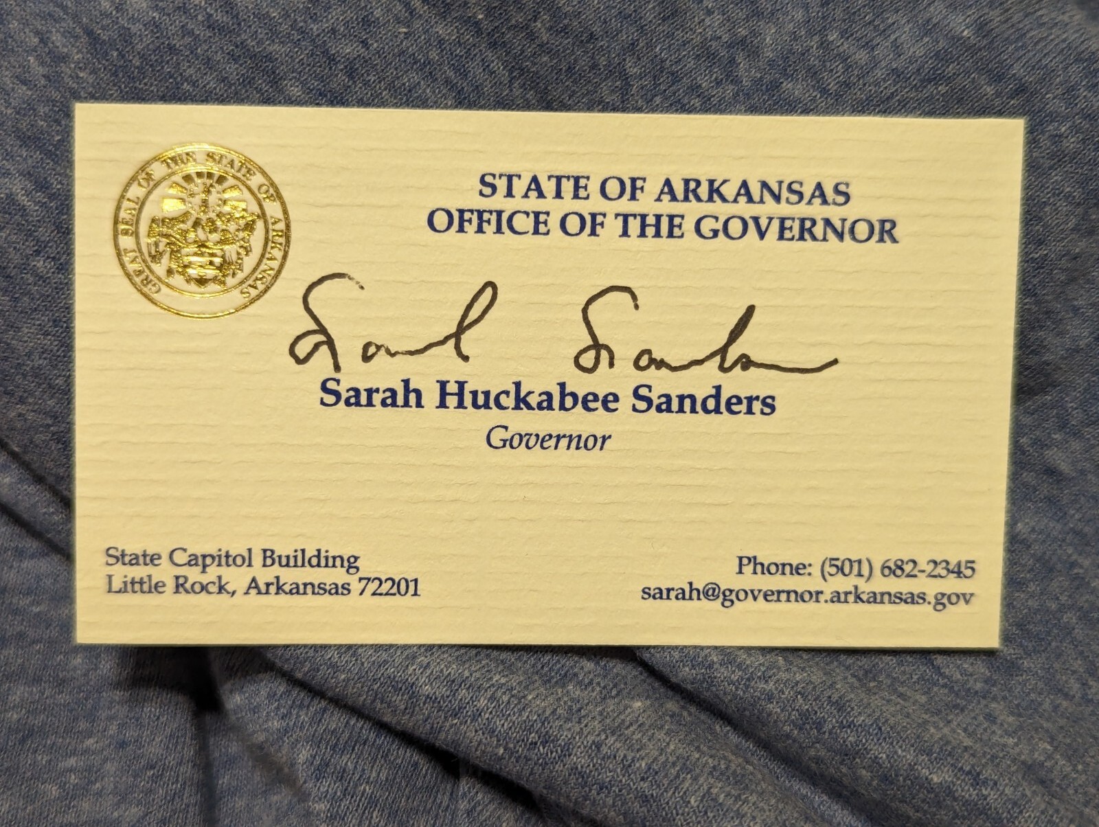 Governor Sarah Huckabee Sanders AUTOPEN Autograph Business card | eBay
