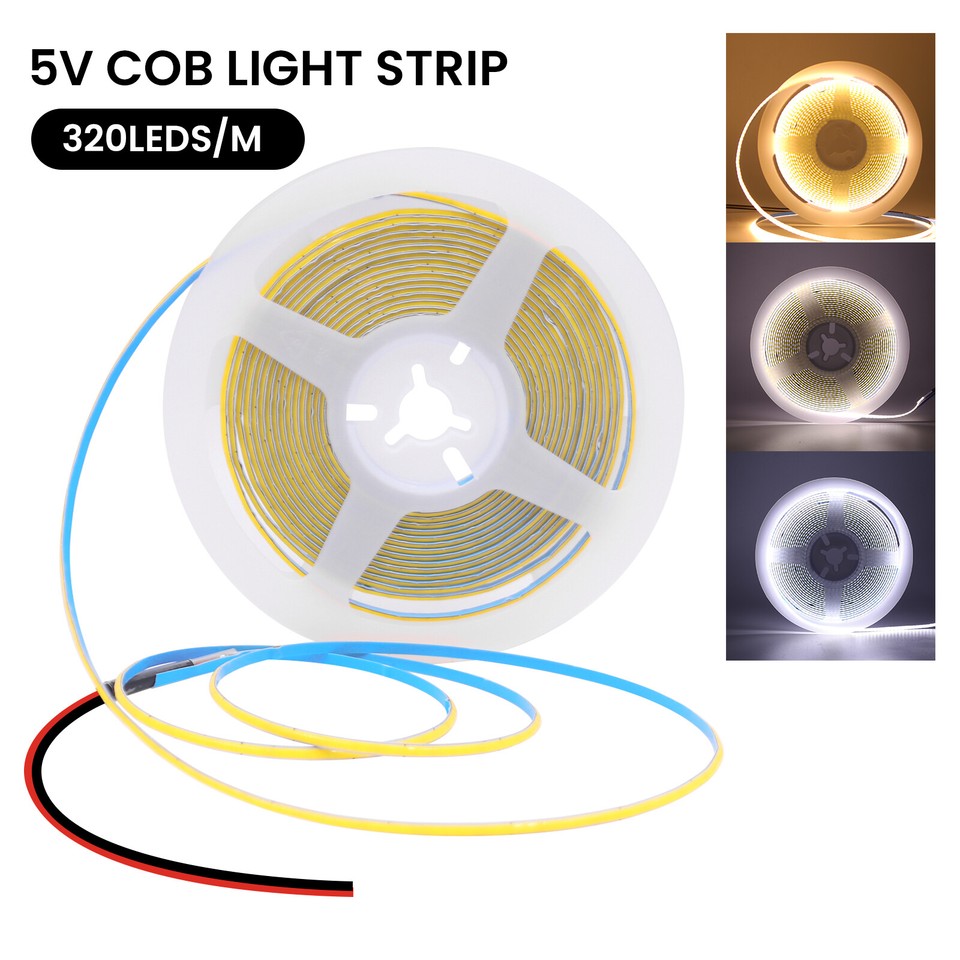 COB LED Light Strip Thin 3mm LED Strip 5V Flexible Tape Lights For Room ...