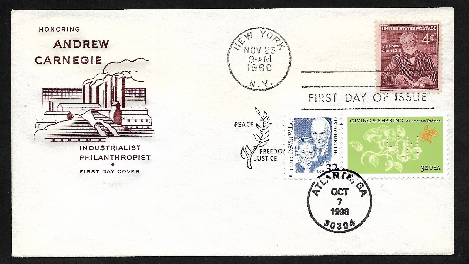 #1171 4c Andrew Carnegie -House of Farnam FDC W/Dual Cancel on #2938/ ...