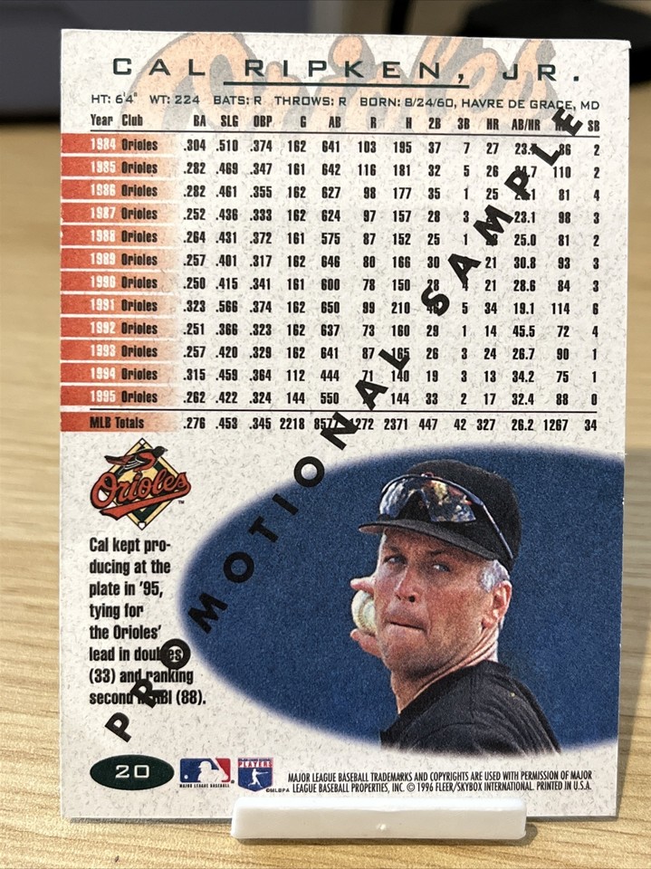 1996 Cal Ripken Jr. Fleer Promo Sample #20 Baltimore Orioles (B9) | eBay