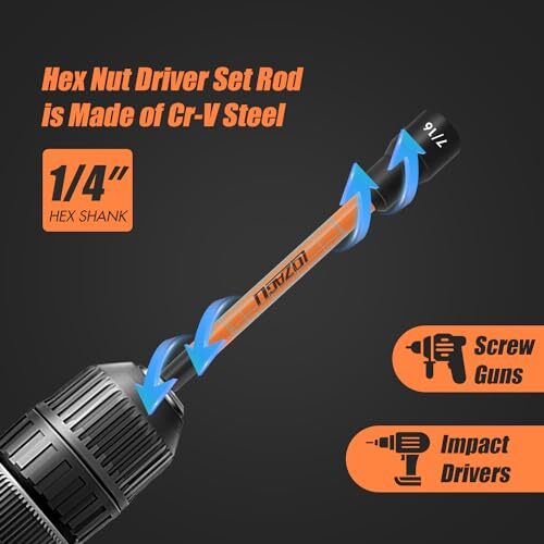 with Handle | 6 Inch Long Nut Driver Set | SAE 33PCS Magnetic Nut ...