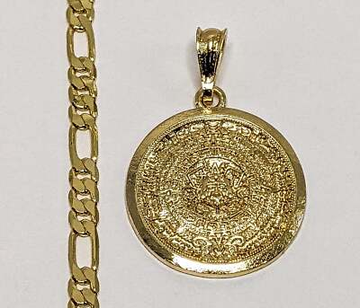 Aztec Mayan Calendar 5mm Chain Necklace Pendant Gold Plated Calendario ...